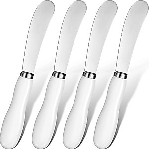 Cheese Spreader Cheese Butter Knife Stainless Steel Spreader Knife with White Porcelain Handles Multipurpose Cheese Butter Spreader Knives for Kitchen Use 5.74 Inch (4)