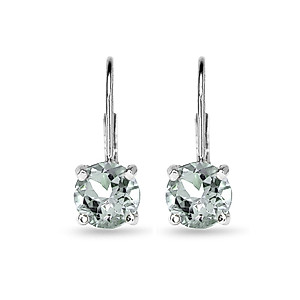 Light Aquamarine Earrings for Women Round Dainty Sterling Silver Drop Earring Bridesmaids Prom Summer Fashion Trendy