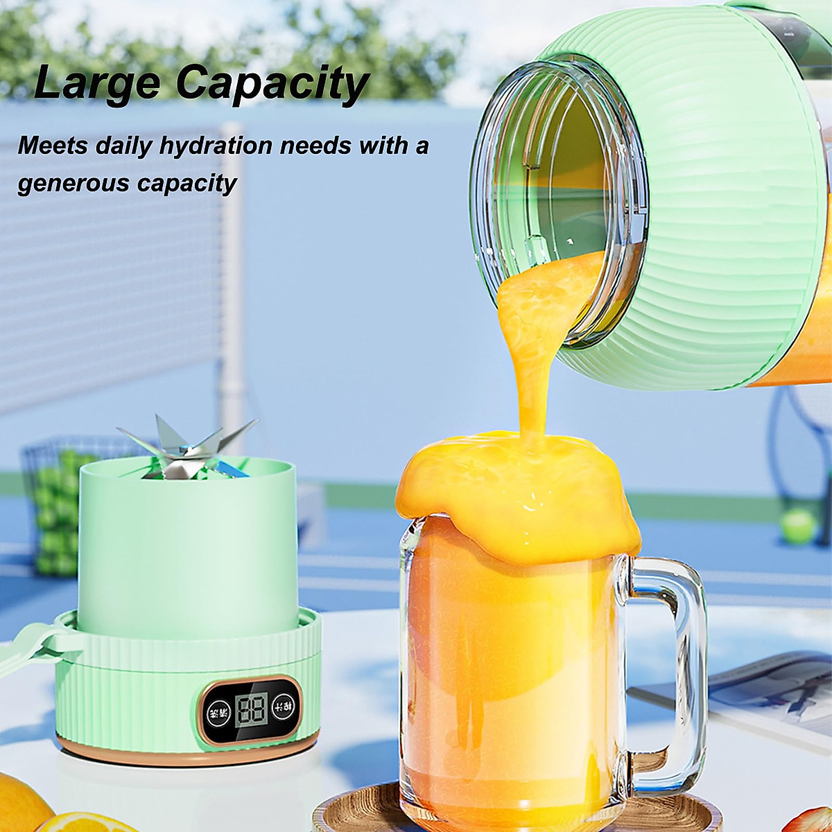 Yulyoie Juicer Cup, Multifunctional Portable Juicer Cup with Digital Display, 40 Oz Juice Cup Blender, Rechargeable Blender Cup Electric for Travel (Green)