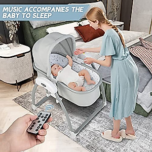 INFANS 2 in 1 Smart Baby Sleeper Bassinet, Automatic Bedside Crib for Infants, Electric Cradle with Remote Control 5 Speed Natural Sway Timing Function 12 Preset Lullabies for Newborn Babies