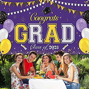 Aigybobo 2023 Graduation Party Decorations -78.7"x40" Graduation Banner, Class of 2023 Graduation Decorations Party Supplies, Gongrats Grad Photo Booth Props for Home Indoor & Outdoor (Purple)