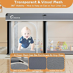 LFCREATOR Foldable Baby Playpen, Playpen for Babies and Toddlers Indoor & Outdoor,Baby Activity Center with Visible Breathable Mesh,50”×50”（Grey）
