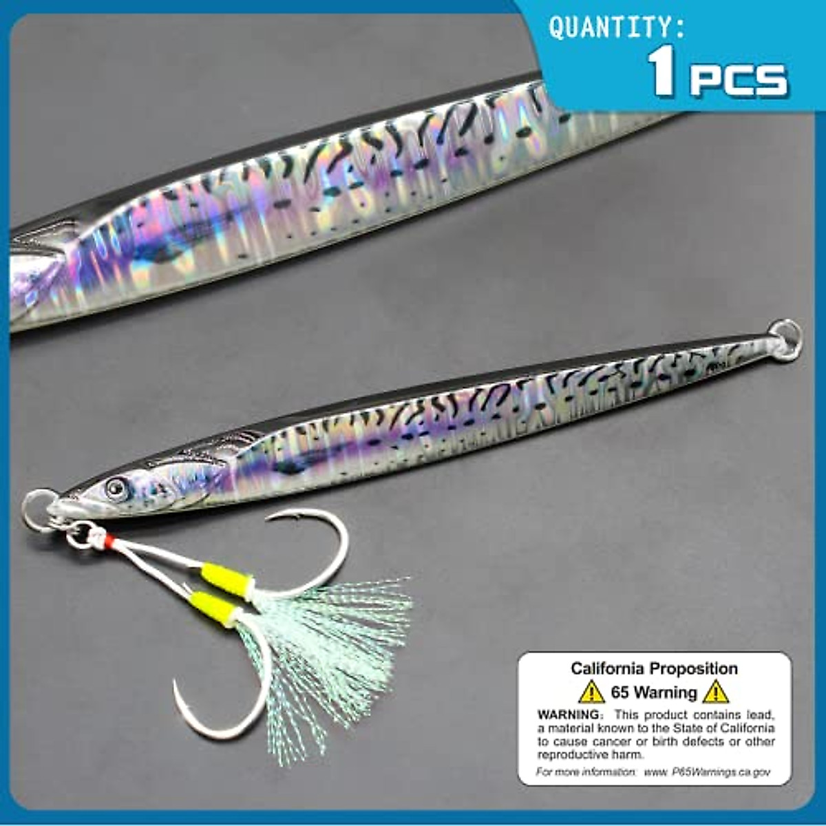 Gefischtter Fishing Jigs Vertical Saltwater Jigs Metal Jigging Spoon Slow Jigging Pitching Fishing Lures with Assist Hooks for Tuna,Bass,Dogtooth,Grouper/200g (Sliver 6.35oz)