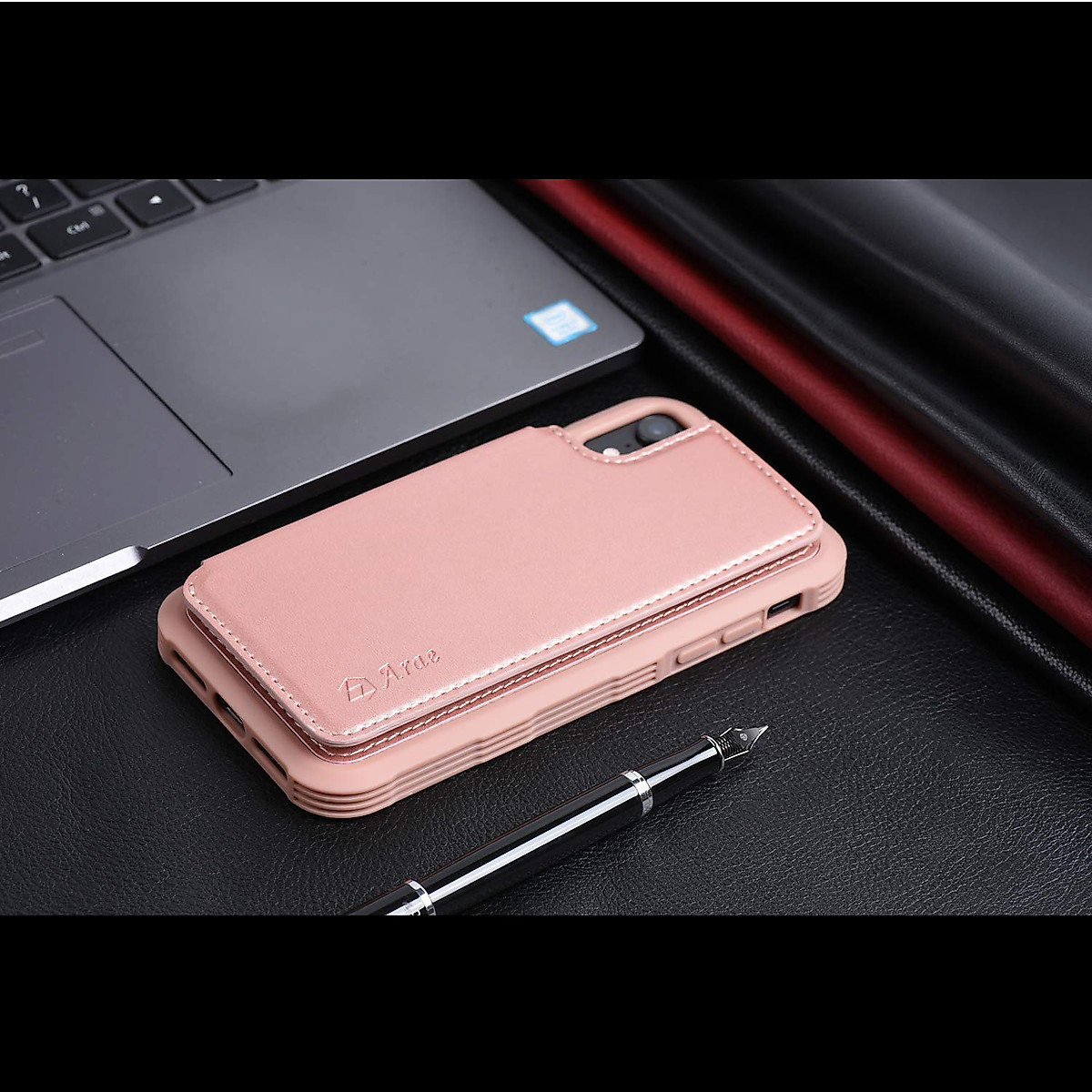 Arae Case for iPhone Xr - Wallet Case with PU Leather Card Pockets [Shockproof] Back Flip Cover for iPhone Xr 6.1 inch (Rosegold)