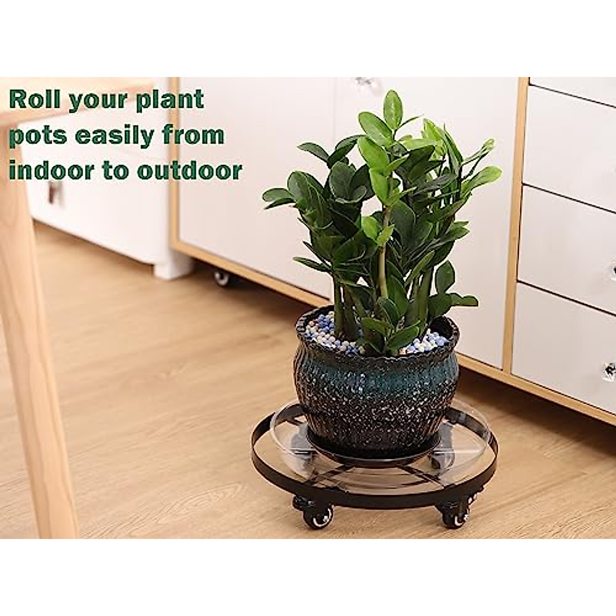 3 Packs Large Metal Plant Caddy 12.6” Plant Dolly with Wheels Heavy-Duty Wrought Iron Rolling Plant Stand with Casters for Indoor and Outdoor Plant Pot Rollers Black, 12" Clear Plant Saucers Included