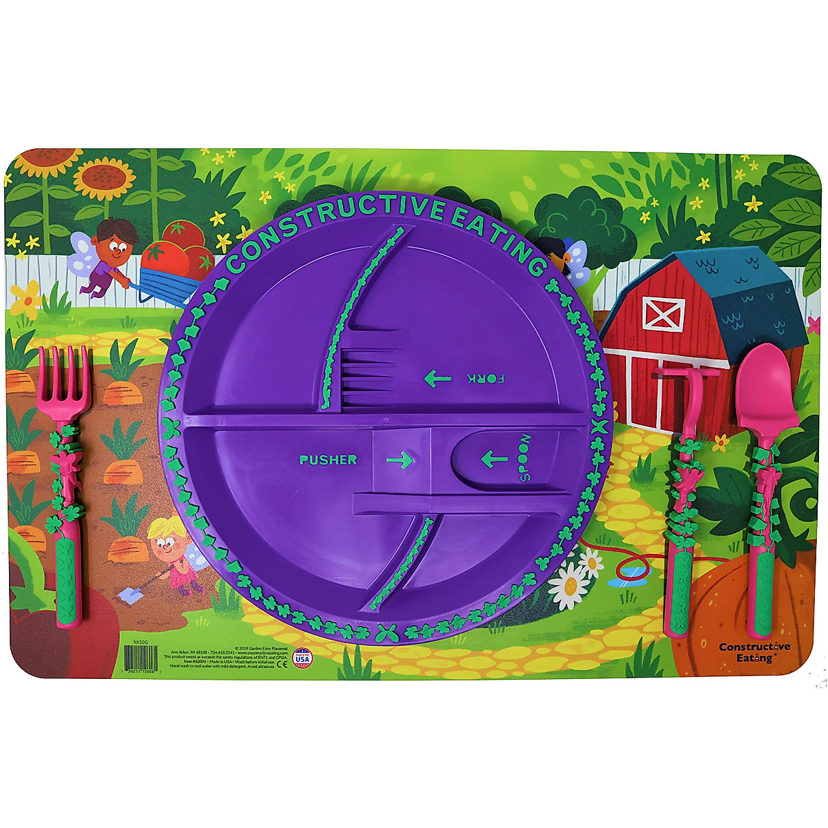 Constructive Eating Garden Fairy Plate, Placemat and Utensil Set