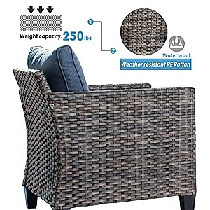 ovios Patio Chairs, All Weather Outdoor Rattan Wicker Chairs Patio Dining Chairs High Back Single Chairs Garden Backyard Porch (2 PCS, Denim Blue)