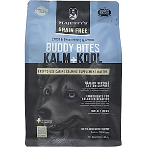 Majesty's Grain-Free Buddy Bites Kalm and Kool Wafers for Medium / Large Dogs - Superior Nervous System Support Supplement - Carob and Sweet Potato Flavored - 56 Count (Up To 8 Week Supply)