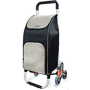 Shopping Trolley on Wheels Multi Function Shopping Cart Aluminum Climbing Stairs with 6 Round Folding Trolley Storage Hand Trucks,Black ,