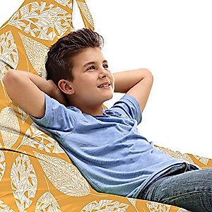 Ambesonne Autumn Lounger Chair Bag, Simple Delicate Leafs Detailed Illustration Pastel Toned Uni-Color Background, High Capacity Storage with Handle Container, Lounger Size, Pale Orange White