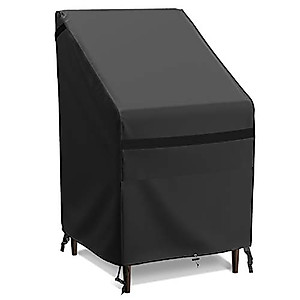 MR. COVER Heavy Duty 600D Stackable Patio Chair Cover, Fits 4-6 Stackable Dining Chairs, 28W x 36D x 45 H Inches, Waterproof & UV-Protection, Classic Black