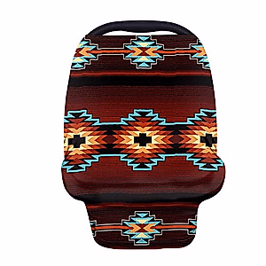 Wanyint Tribal Aztec Car Seat Covers for Babies Southwestern Nursing Cover Navajo Native American Red Nursing Cover Breastfeeding Scarf Carseat Canopy Baby Stroller High Chair Shopping Cart