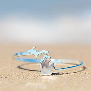 Stone Armory Silver Plated Brass Michigan Wrap Bracelet For Women | State Of Michigan Jewelry | Michigan Adjustable Wrap Bracelet | Perfect Upper Peninsula Michigan Gift