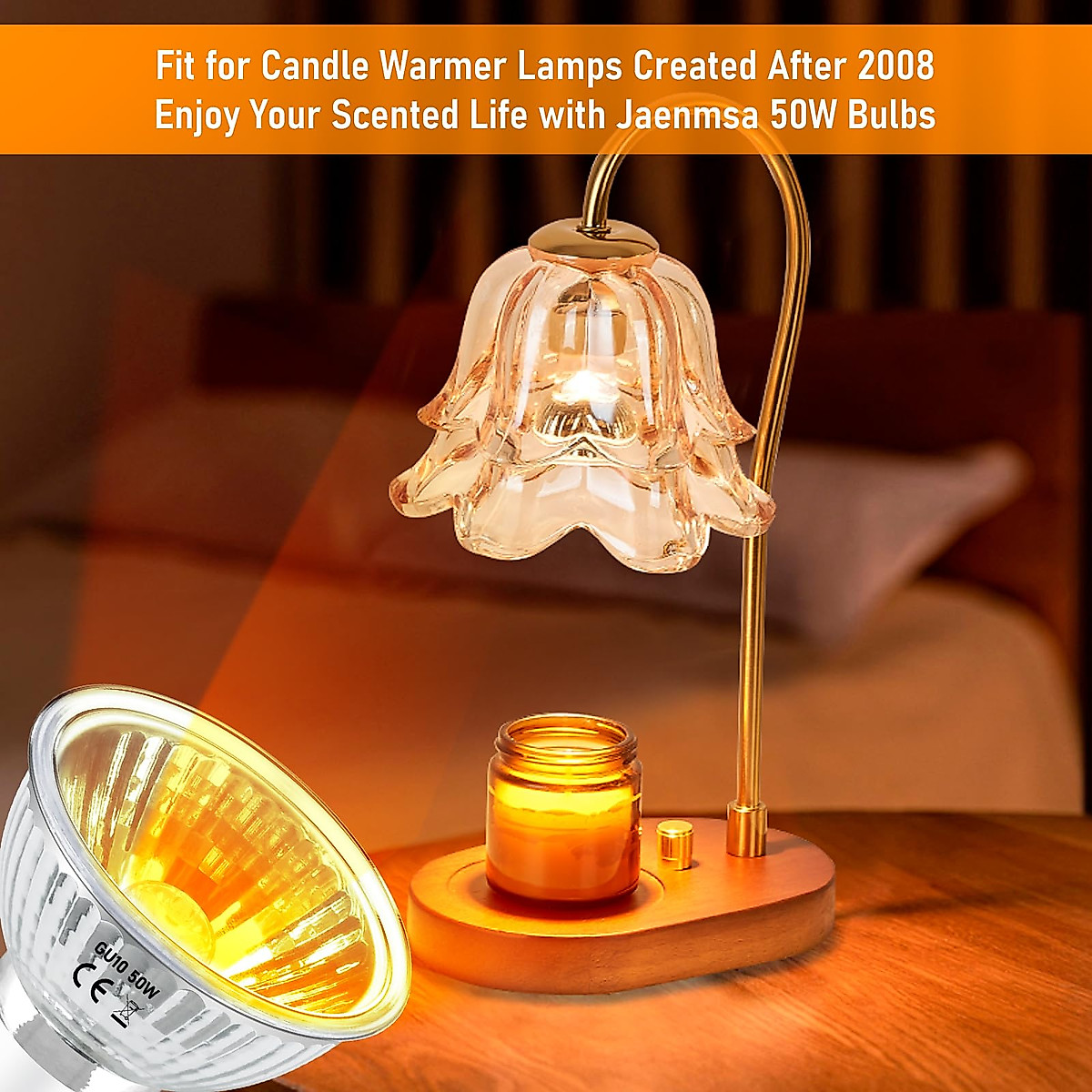 Jaenmsa 50W GU10 Halogen Bulbs for Candle Warmer Lamp, 6Pcs MR16 GU10+c 120v 50w Halogen Light Bulbs 2 Pin Warm White 2800K, Dimmable 50 Watt GU10 Bulbs for Wax Warmer Bulbs,Track Lighting Bulbs