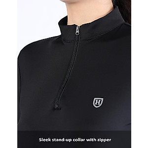 Harrison Howard Women's Equestrian Sweat Absorption Quick Drying Horse Riding Long Sleeve Shirt 1/4 Zip Base Layer Black Large
