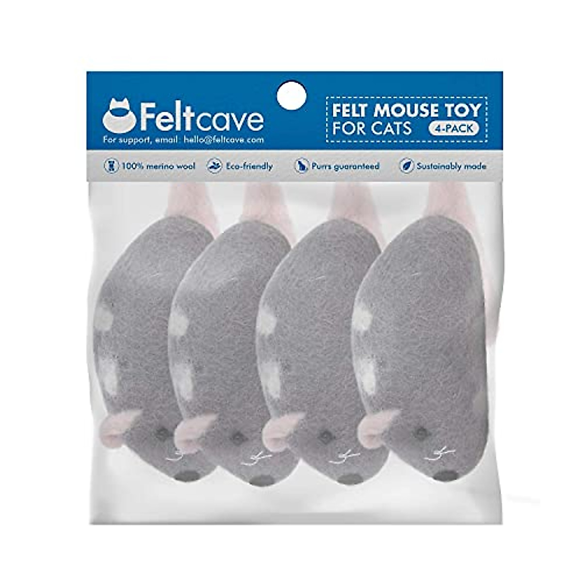 Feltcave Wool Cat Mouse Toys – Handmade Felt Mouse Cat Toy Without Catnip, Cat Toys for Indoor Cats, Cat Mice Toys 4-Pack