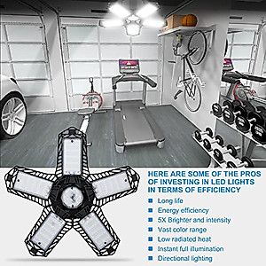 siicaaG 2 Pack LED Garage Lights, 12000LM Ultra Bright 120W LED Deformable Garage Ceiling Lights, with E26 Screw Socket, 5 Adjustable Panels 6500K Shop Light, Barn Light, Bay Light, Workshop Light