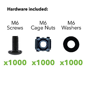 NavePoint M6 Cage Nuts and Screws for Server Shelves Cabinets - 1000 Pk Rack Mount