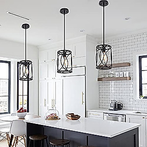 MELUXEM 1 Light Industrial Pendant Light Modern Black Cage Kitchen Island Chandelier Hanging Lighting Fixture Indoor Metal Mini Ceiling Lamp for Dining Room Entryway