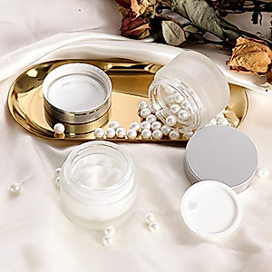 12 Pack 30ml 1 oz Matte Clear Glass Jars with Silver Lids & Inner Liners,Round Containers Travel Jars for Cosmetics, Eye Shadow, Makeup and Face cream Lotion.