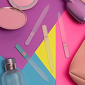 Glass Files for Nails, Glass Fingernail Files, Manicure Nail Care, Gentle Precision Filing, Expertly Shape Nails & Enjoy a Smooth Finish - Bona Fide Beauty 4-Piece Pastel Premium Czech