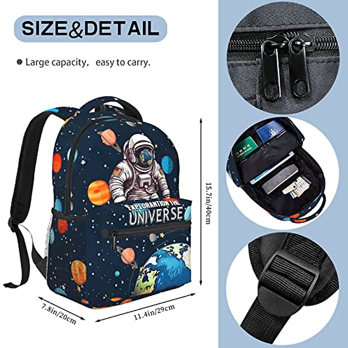 Galaxy Space Astronaut Backpack for Men Blue Planet Print Bookbags for Men Lightweight Waterproof Adjustable Strap Bags Travel Daypack Laptop Backpack