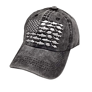 Waldeal Boys' Embroidered Fish Flag Hat Kids Washed Distressed Baseball Cap Black