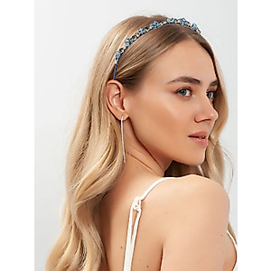 Urieo Thin Rhinestone Headband Bling Crystal Head Bands Diamond Hairband Vintage Parties Hair Accessory for Women (Blue)