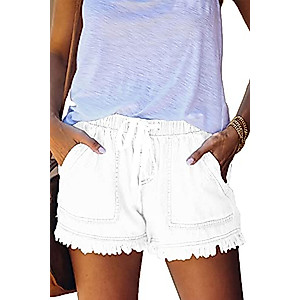 YOCUR Womens Denim Shorts Colored Denim Shorts Flowy Fashion Board Shorts Elastic Waist Fringe Drawstring Shorts Juniors Lounge Size 10 Jean Shorts White L