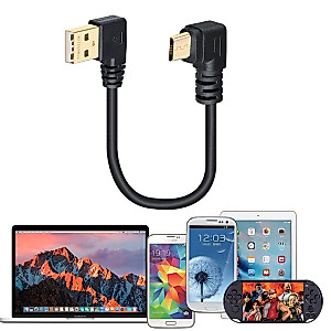 mxtechnic Micro USB Data Cable 5.9 inch 90 Degree Left Angle USB 2.0 A Male to Micro B Left & Left Angle for syncing Charging Smartphones, GPS, External Hard Drives (Black)
