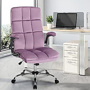 KCREAM High Back Fabric Home Office Chair with Swivel, Executive Computer Desk Chair with Adjustable Back Tilt and Flip-up Armrest, Comfy Thick Padding Ergonomic Office Chair (9327-Purple)