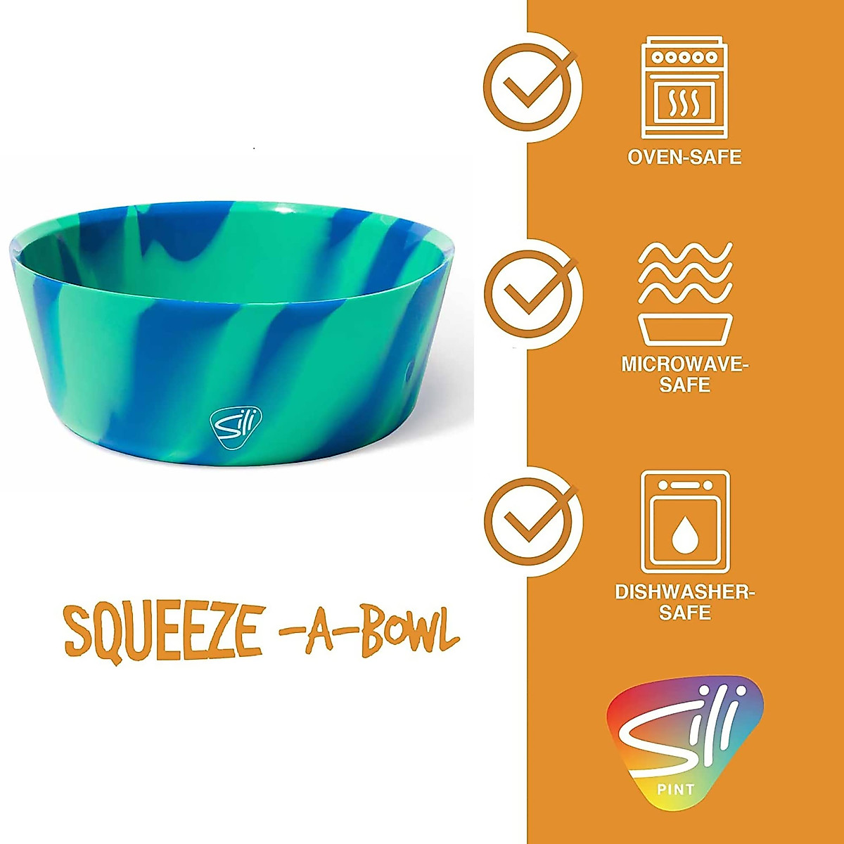 Silipint Squeeze-a-Bowl Silicone Bowl Set, Flexible and Unbreakable Bowls, Microwave-, Dishwasher-, and Freezer-Safe Bowls for Indoor and Outdoor Use, Headwaters & Deep Pool, Set of 2