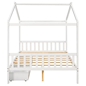 Merax Full Size House Platform Bed Frames with with Two Drawers, Headboard and Footboard/No Box Spring Needed/Easy Assembly