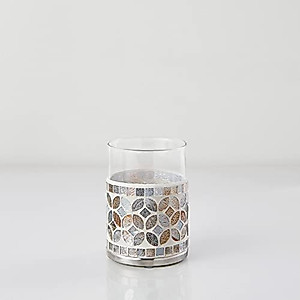 Madison Park Tesera Glass Bathroom Accessory Set, Stainless Steel Top, Handcrafted Mosaic Tiles, Vanity Décor, Lotion / Soap Dispenser with Pump, Tumbler, Covered Jar, Multi-Sizes, Silver/Gold 3 Piece