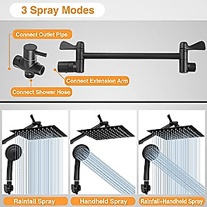 Koeka Matte Black High Flow Stainless Steel Shower Hand with Powerful Spray Long Hose, High Pressure 5-Setting Handheld Showerhead, Rainfall Showerhead with Height/Angle, 8 Inch, RF-011