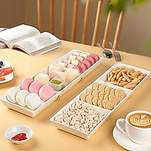 DELLING 16" x 5" Ceramic 3-Section Stackable Serving Tray, Serving Platter Set of 3, 3 Compartment Appetizer Serving Tray, White Divided Serving Dishes, Snack, Food, Dessert Platters