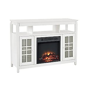 GOOD & GRACIOUS Modern Electric Fireplace TV Stand for 55 Inch TV Media Entertainment Center with 1500W Fireplace and Tempered Glass Door Tall TV Console Table for Living Room,46 Inch,Painting White