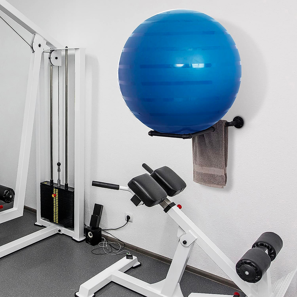 MyGift Wall-Mounted Exercise Ball Rack | Black Industrial Pipe Yoga Stability Ball Storage Display Holder for Home Gym and Studios, Set of 2