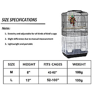 MIDOGAT Bird Cage Cover Seed Catcher, Bird Seed Guards Catchers, Parrot Nylon Mesh Net Cover, Stretchy, Prevent Scatter, Reusable (M)