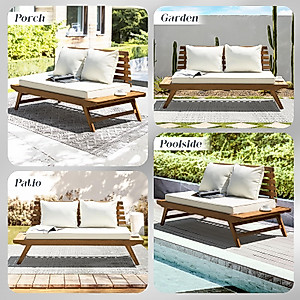 IDZO Lucille 800lbs Capacity Acacia Patio Loveseat, FSC Certified 2 Seater Outdoor Sofa with 3.9in Thick Cushions, Teak Finish Porch Couch for Garden Backyard, Beige