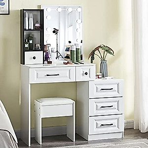 JBLCC Makeup Vanity with Lights Mirror, Makeup Table Set Vanity Mirror with Lights, Vanity Desk with Storage Shelves, Drawers, Modern Vanity Table for Bedroom (42550USB)