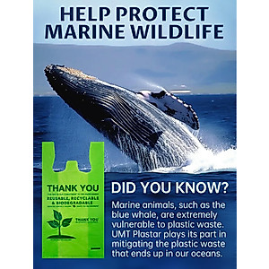 UMT Plastar 100 Count Recyclable Compostable 100% Biodegradable T-Shirt Bags, Eco-Friendly Grocery Shopping Bags, 11.5" x 6.25" x 21", 16 Mic