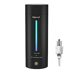 CHACEEF Travel Electric Kettle, 350ml Small Portable Kettle with 304 Stainless Steel, BPA Free, 3 Colors LED Water Boiler with Keep Warm Function, Fast Boil and Auto Shut Off Hot Water Kettle, Black