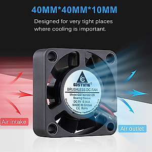 GDSTME 40mm USB Fan for VR Gear, Aquarium, Roku, Router, Raspberry Pi, Cosplay, Helmet Cooling Ventilation