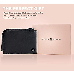 SERMAN BRANDS Small Wallets for Women. Slim Wallet for Women with Coin Purse and Credit Card Holder. RFID Wallet Women Vegan Leather Wallet (Midnight Mini)