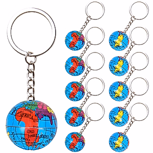 PROLOSO 48 Pcs Globe Keychains Bulk for Kids World Planet Earth Theme Keyrings Toy 1 Inch