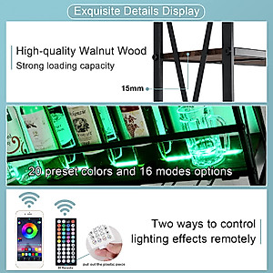 Fhons LED Wine Racks Wall Mounted, Remote Control and 7 Stem Wine Glass Holders, 31.5in Industrial Metal Hanging Wine Rack, Rustic Bottle Holder Glass Rack, 3-Tiers Bar Shelves for Home, Dining Room