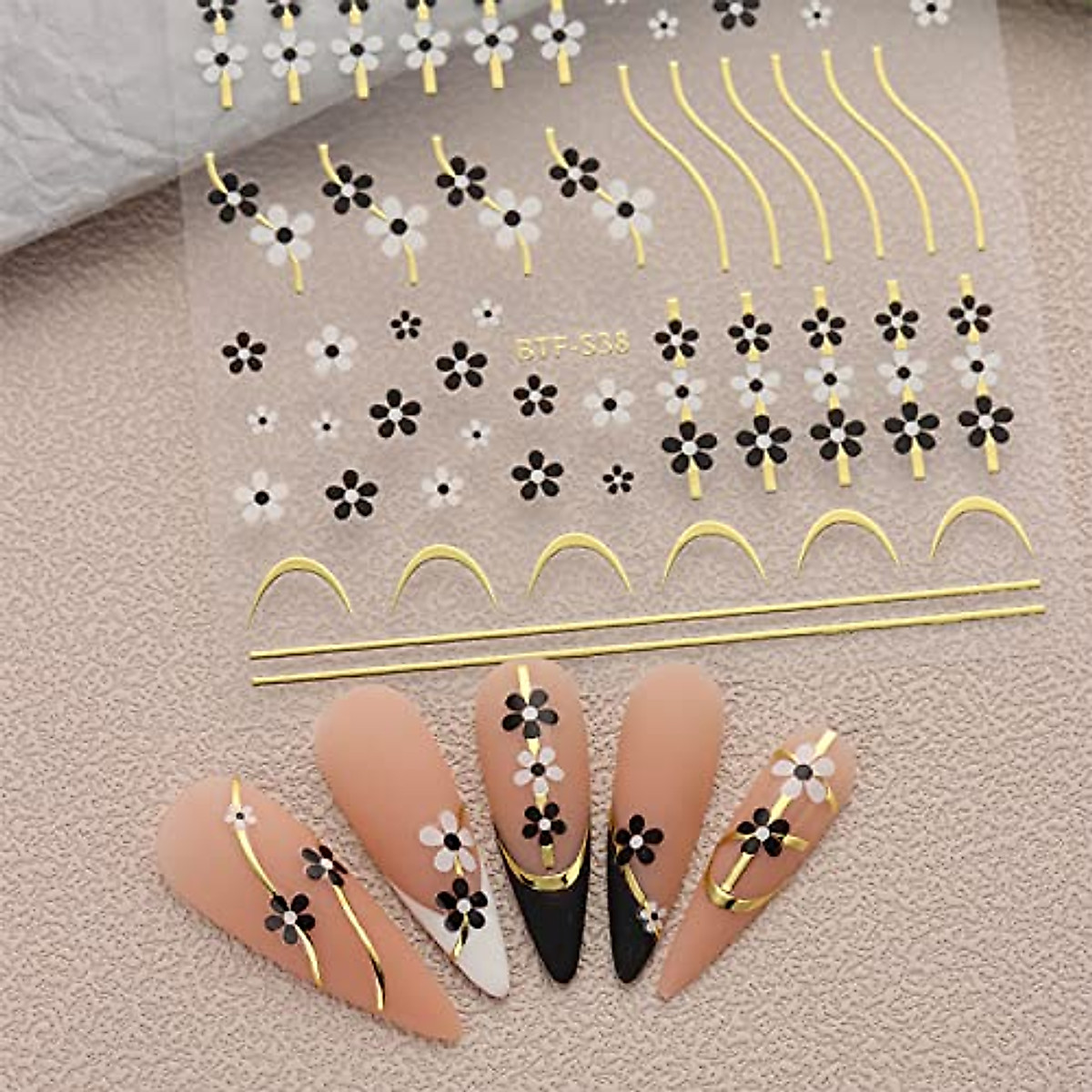 JMEOWIO 9 Sheets Flower Nail Art Stickers Decals Self-Adhesive Pegatinas Uñas Spring Summer Floral Line Nail Supplies Nail Art Design Decoration Accessories