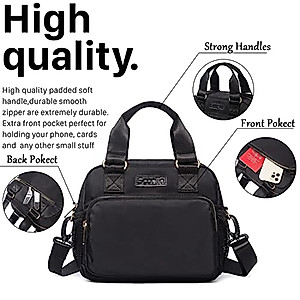 Scorlia Insulated Lunch Bag for Women, Reusable Lunch Cooler Tote Box, Lunch Organizer with Adjustable Shoulder Strap, Front Zipper Pocket and Mesh Side Pockets for Adults, Work, Black