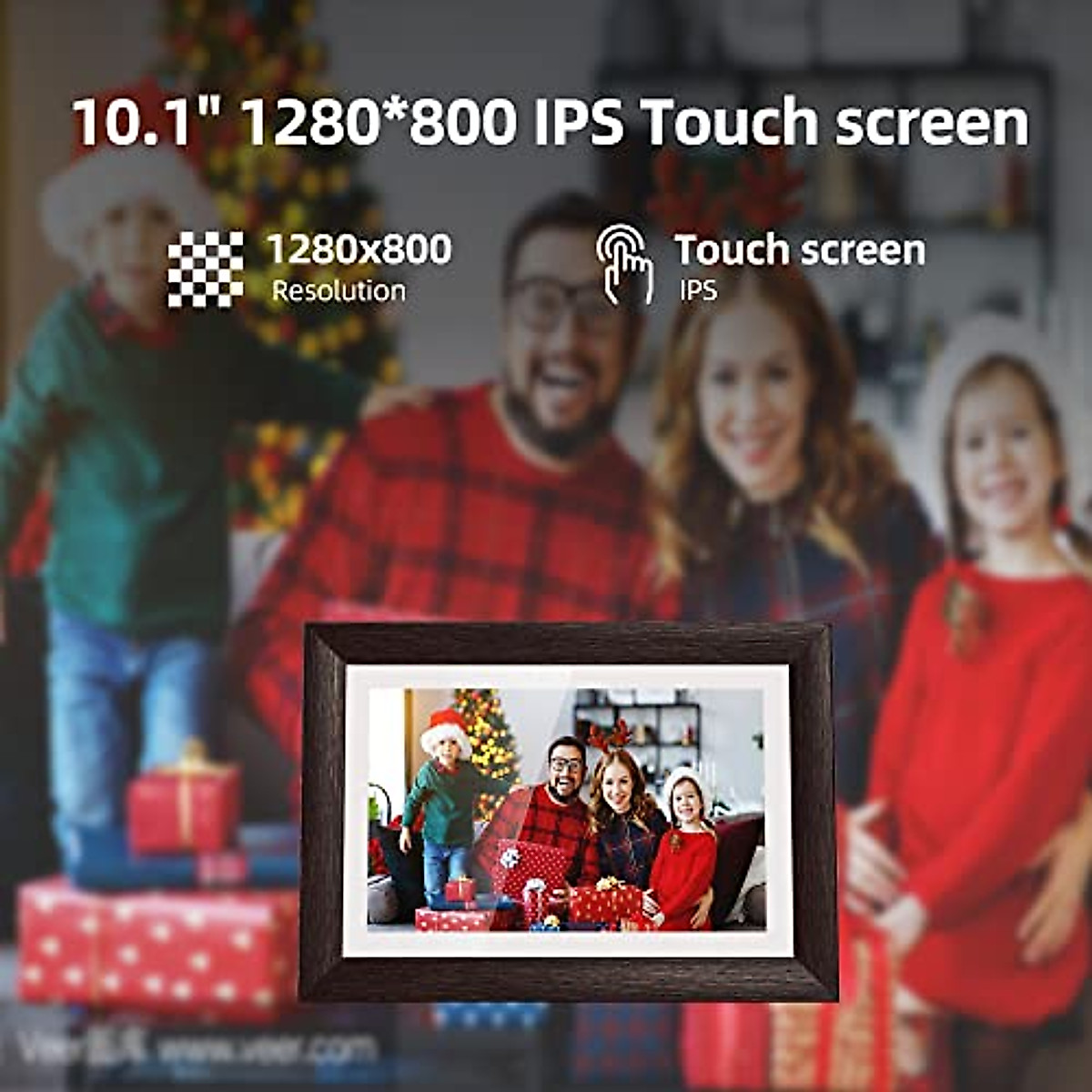 BYYBUO 10.1 inch WiFi Digital Photo Frame, 1280 * 800 IPS Touch Screen Digital Picture Frame,16G-Walnut,Share Photos or Videos via Frameo APP, Gift for Friends and Family